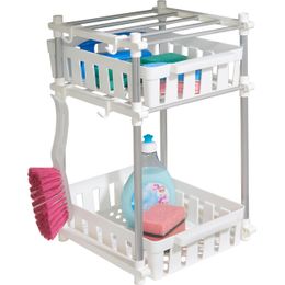 Küchenregal Ruco, grau (alu, weiß), B:30cm H:46cm T:34cm, Aluminium, Regale, Spülschrank-Organizer, Inkl. 2 Körben, 4 Haken, Aluminium/Kunststoff
