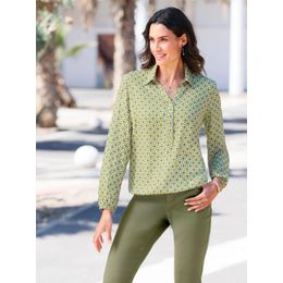 Druckbluse Inspirationen, Damen, Gr. 50, gr&uuml;n (ecru, schilf, bedruckt), 100% Viskose, bedruckt, gemustert, mehrfarbig, V-Ausschnitt, Blusen Druckbluse