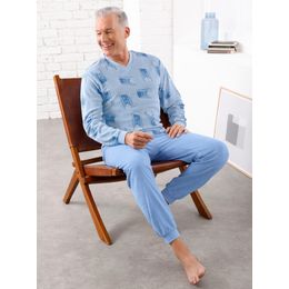 King´S Club Schlafanzug KINGS CLUB, Herren, Gr. 52/54, blau (hellblau, bedruckt), 80% Baumwolle, 20% Polyester, Homewear-Sets