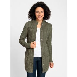 Longstrickjacke Inspirationen, Damen, Gr. 38, gr&uuml;n (khaki), 50% Baumwolle, 50% Polyacryl, unifarben, Strickjacken Longstrickjacke