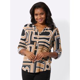 Langarmbluse Inspirationen, Damen, Gr. 38, gelb (camel, schwarz), 100% Viskose, bedruckt, gemustert, mehrfarbig, Rundhals, Blusen