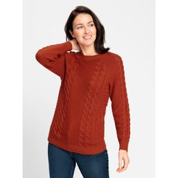 Strickpullover Inspirationen "Strickpullover", Damen, Gr. 36, rot (rostrot), 100% Baumwolle, unifarben, Pullover Strickpullover