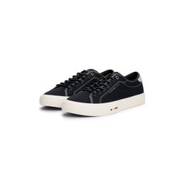 Sneaker Tommy Hilfiger "TH HI VULC STREET CANVAS", Herren, Gr. 43, blau (dunkelblau), Textil, unifarben mit Farbeinsatz, Schuhe, Freizeitschuh, Halbschuh, Schnürschuh mit Logoflag im Plateau