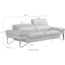 2,5-Sitzer Egoitaliano "Princess, Designsofa und super bequem, tolle Detailverarbeitung", wei&szlig; (paper), B:236cm H:95cm T:108cm, Leder BULL (Echtes Rindsleder). Geschliffenes, pigmentiertes und behandeltes Rindsleder mit einer Dicke von 1, 3-1, 5 mm. Es handelt sich um ein weiches, gesch&uuml;tztes Leder. Eine leichte Deckschicht sch&uuml;tzt sie vor Flecken, ohne ihre urspr&uuml;nglichen Eigenschaften zu ver&auml;nde