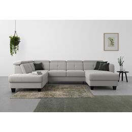 Sit & More Wohnlandschaft SIT & MORE, B:321cm H:85cm T:195cm, silber, Sofas, "Belluci U-Form", Kopfteilverstellung und Federkern, wahlweise mit Bettfunktion