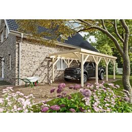 Einzelcarport Konifera, beige, Carports, "Saturn II", Bausatz, Leimholz naturbelassen, PET-Flachdach lichtdurchlässig