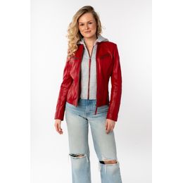 Mauritius Damen Lederjacke "NOLA", rot, Gr. XS, kontrastfarbene Details, Obermaterial: 100% Schafsleder. Futter: 100% Baumwolle. Kapuze: 52%