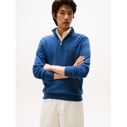 Tommy Hilfiger Herren Troyer "ESSENTIAL COTTON ZIP MOCK", blau, Gr. S, Strick, Obermaterial: 100% Baumwolle, Pullover