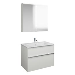 Burgbad Eqio Badmöbel-Set 82 cm mit Keramik-Waschtisch Slim und Unterschrank mit Griffleiste G0251, mit Spiegelschrank