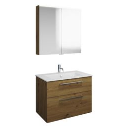 Burgbad Eqio Badmöbel-Set 82 cm mit Keramik-Waschtisch Slim und Unterschrank mit Stangengriff P95, mit Spiegelschrank