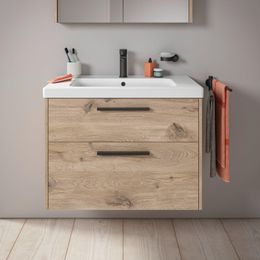Duravit D-Code Waschtischunterschrank 80 cm mit Keramikwaschtisch, mit 2 Auszügen, Griff schwarz