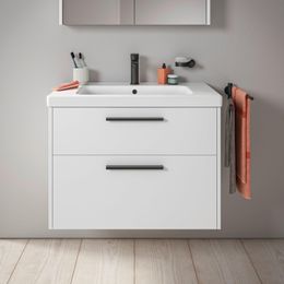 Duravit D-Code Waschtischunterschrank 80 cm mit Keramikwaschtisch, mit 2 Auszügen, Griff schwarz
