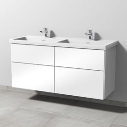 Sanipa 3way Keramik Doppelwaschtisch Subway 3.0 mit Waschtischunterschrank 130 x 47,5 cm, mit 4 Auszügen