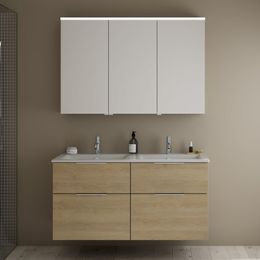 Burgbad Eqio Badmöbel-Set 122 cm mit Keramik-Doppelwaschtisch Slim und Unterschrank mit Griff G0146, mit Spiegelschrank