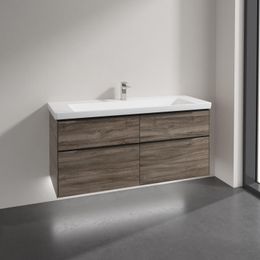 Villeroy & Boch Villeroy & Boch Subway 3.0 Badmöbel-Set 130 cm mit Beleuchtung, Griff volcano black, 4 Auszüge