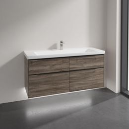 Villeroy & Boch Villeroy & Boch Subway 3.0 Badmöbel-Set 130 cm mit Beleuchtung, Griff volcano black, 4 Auszüge