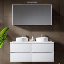 RIHO Porto Bowls Badmöbel-Set mit Unterschrank mit 4 Schubladen, Waschtisch und Spiegelschrank, 120 cm