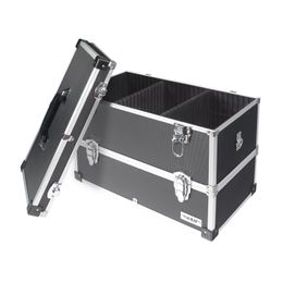 HMF 14660-02 Alu Werkzeugkoffer leer, 2 Etagen, 44 x 32,5 x 24 cm, Schwarz