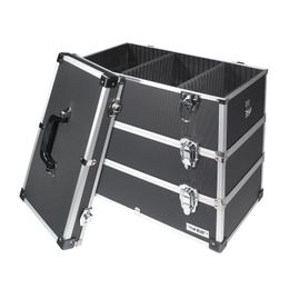 HMF 14661-02 Alu Werkzeugkoffer leer, 3 Etagen, 44 x 45 x 24 cm, Schwarz