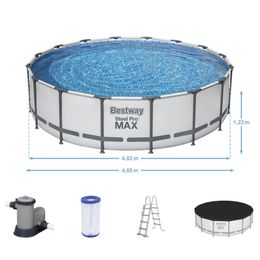 Bestway Frame-Pool-Set 'Steel Pro Max' &Oslash; 488 x 122 cm mit Sicherheitsleiter und Kartuschenfilter