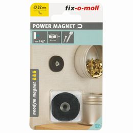 fix-o-moll Magnet 'Neodym' schwarz gummiert Senkbohrung &Oslash; 32 x 6 mm
