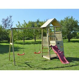WENDI TOYS Holz-Spielturm 'Salamander' natur Rutsche, Kletterwand und 2 Schaukeln 290 x 340 x 270 cm