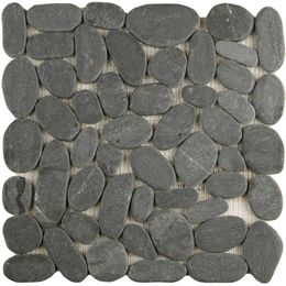 Mosaikfliese 'Kiesel' Naturstein schwarz 29 x 29 cm
