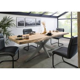 Baumtisch Mango 220x100x77 beige lackiert / Kreuzgestell silber matt FREEFORM 5