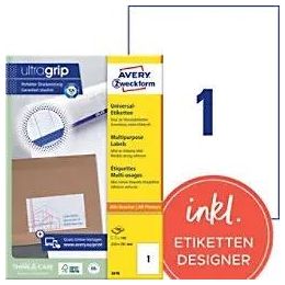 Avery Zweckform ultragrip Universaletiketten 3478 Selbsthaftend DIN A4 Weiß 210 x 297 mm 100 Blatt à 1 Etiketten