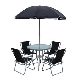 Vcm 6-teilig Gartenm&ouml;bel Set, Gartentisch &Oslash; 75 cm mit Glasplatte, 4 St&uuml;hle & Sonnenschirm, Metall & Textilene, Outdoor geeignet - Maxola
