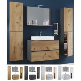 Vcm 5-tlg. Waschplatz Waschtisch Waschbecken Unterschrank Breite 60 cm Badm&ouml;bel Set mit Schubladen Dreht&uuml;ren Spiegel Lendas XL Schublade