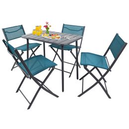 Vcm 5-teilig Balkonm&ouml;bel Set, Gartentisch 80x55 cm mit 4 Klappst&uuml;hlen, Metall & Textilene, wetterbest&auml;ndig, platzsparend f&uuml;r Balkon & Terrasse, Sumila