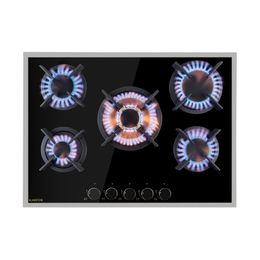 Klarstein Goldflame 5 Prime Gaskochfeld 5-flammig Messing-Brenner Glaskeramik Schwarz