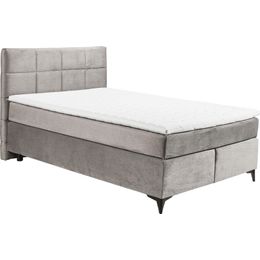 Boxspringbett, B:143cm L:210cm, silber, ED EXCITING DESIGN, 100% Polyester, Komplettbetten, "Navarra", wahlweise mit Matratze