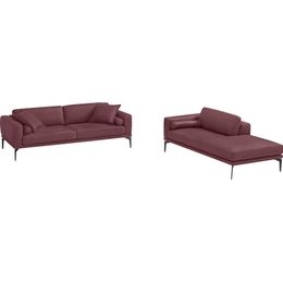 Polstergarnitur Egoitaliano "Masu, Design trifft sensationellen Sitzkomfort", rot (burgundy,), H:95cm T:97cm, Leder CAREZZA (echtes Rindsleder) ist ein Naturleder, dass die urspr&uuml;nglichen Eigenschaften der Haut nicht ver&auml;ndert. Das Vorhandensein von verheilten Narben, K&ouml;rnungsunterschiede, Falten, Adern, Unterschiede in den Farbt&ouml;nen und andere Spuren, die die Natur auf diesen Fellen hinterlassen 