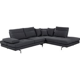 Ecksofa Calia italia "Toby Wing, Komfortsofa mit Sitzkomfort der Extraklasse, L-Form", schwarz (nero quebec), B:288cm H:90cm T:232cm, Synthetische Faser (100% Polyester), Sofas, Ecksofa, Sitztiefenverstellung, wahlw. mit Kissen-Set,F&uuml;&szlig;e schwarz matt