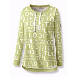 WITT Damen Longsweatshirt mit Lettering-Druck, pistazie-wei&szlig;-gemustert, Gr&ouml;&szlig;e 40