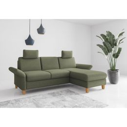 Home Affaire Ecksofa »Rochelle, L-Form« wahlweise mit Armteilverstellung, Bettfunktion und Bettkasten olive