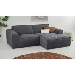 Home Affaire Ecksofa »Avelin, 228 cm, L-Form, Chenille, Struktur-Boucle« mit Wellenunterfederung, Kedernaht, bodentief, Skandi-Design dark grey...