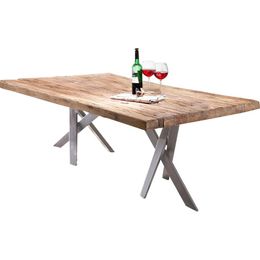 Sit Esstisch aus recyceltem Holz Natur, Antiksilber + Antiksilber + Natur