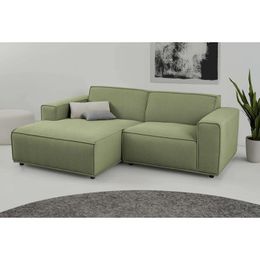 Home Affaire Ecksofa »Avelin, 228 cm, L-Form, Chenille, Struktur-Boucle« mit Wellenunterfederung, Kedernaht, bodentief, Skandi-Design olive 100%...
