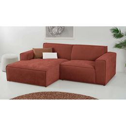 Home Affaire Ecksofa »Avelin, 228 cm, L-Form, Chenille, Struktur-Boucle« mit Wellenunterfederung, Kedernaht, bodentief, Skandi-Design brick red...