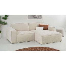Home Affaire Ecksofa »Avelin, 228 cm, L-Form, Chenille, Struktur-Boucle« mit Wellenunterfederung, Kedernaht, bodentief, Skandi-Design beige 100%...