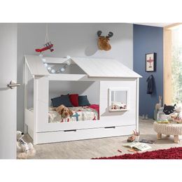 Vipack Kinderbett »Hausbett, aus MDF und Massivholz weiß lackiert, inkl. Fenster vorne« B/H/T ca. 214x158, 5x105cm, seitl. und hinten offen,...