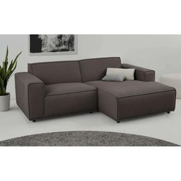 Home Affaire Ecksofa »Avelin, 228 cm, L-Form, Chenille, Struktur-Boucle« mit Wellenunterfederung, Kedernaht, bodentief, Skandi-Design dark grey...