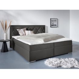 Boxbett LEONIQUE "Alfie, Bestseller, wahlweise mit Bettkasten", grau (anthrazit), L:206cm, Bezug Bett: Samtvelours (100% Polyester), Bezug der Spiegelfläche Matratzendrell aus 100% Polyester. Topperbezug abnehmbar und waschbar bis 30º C, aus 100% Polyester, Komplettbetten, Boxspringbett, mit Straßsteinen im Kopfteil, H2, H3 und H4 wählbar, Topseller
