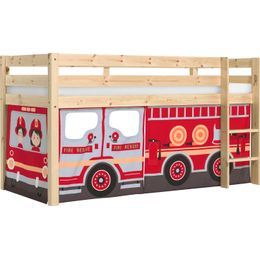 Spielbett Vipack "Pino, Kiefer massiv, mit Rolllattenrost u. Textil-Set, Made in Europe", beige (natur), B:105,4cm H:114cm L:209,4cm, Betten, verschiedene Textil Dessins, 3 Gestellfarben zur Wahl