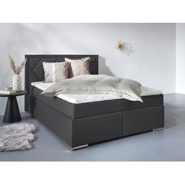 Boxbett LEONIQUE "Alfie, Bestseller, wahlweise mit Bettkasten", schwarz, L:206cm, Bezug Bett: Samtvelours (100% Polyester), Bezug der Spiegelfläche Matratzendrell aus 100% Polyester. Topperbezug abnehmbar und waschbar bis 30º C, aus 100% Polyester, Komplettbetten, Boxspringbett, mit Straßsteinen im Kopfteil, H2, H3 und H4 wählbar, Topseller