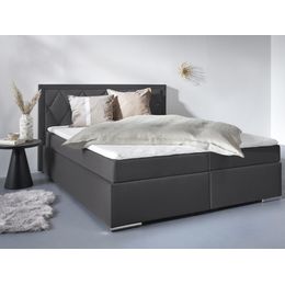 Boxbett LEONIQUE "Alfie, Bestseller, wahlweise mit Bettkasten", schwarz, L:206cm, Bezug Bett: Samtvelours (100% Polyester), Bezug der Spiegelfläche Matratzendrell aus 100% Polyester. Topperbezug abnehmbar und waschbar bis 30º C, aus 100% Polyester, Komplettbetten, Boxspringbett, mit Straßsteinen im Kopfteil, H2, H3 und H4 wählbar, Topseller