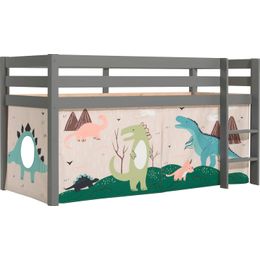 Spielbett Vipack "Pino, Kiefer massiv, mit Rolllattenrost u. Textil-Set, Made in Europe", grau, B:105,4cm H:114cm L:209,4cm, Betten, verschiedene Textil Dessins, 3 Gestellfarben zur Wahl